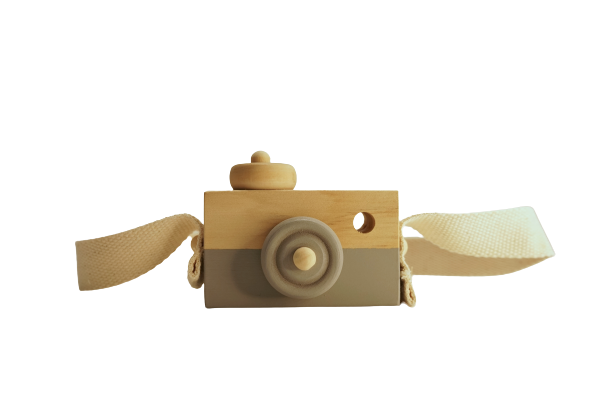 Handcrafted Maple Wood Toy Camera - Natural Gray Kids Pretend Play